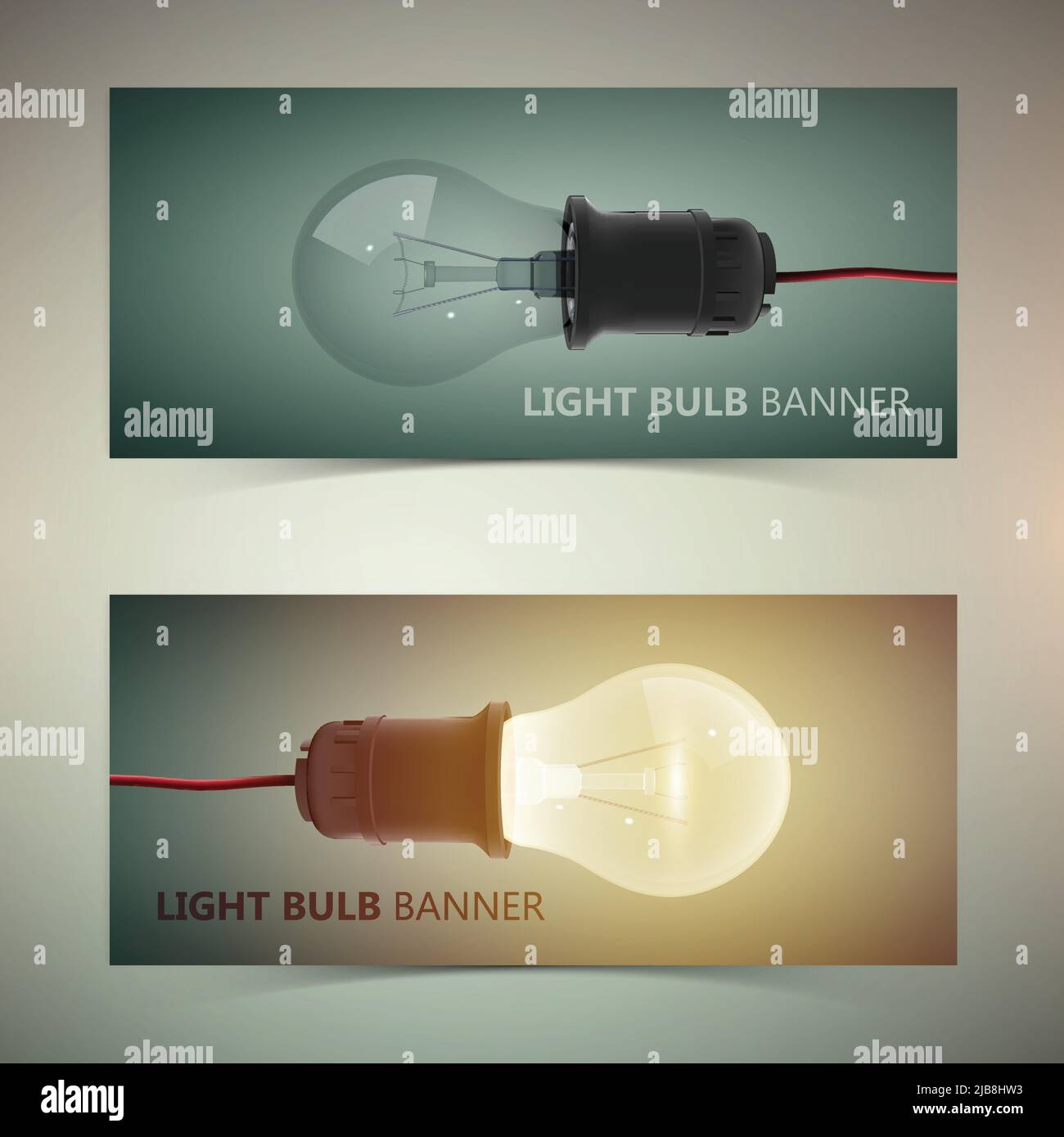 Horizontal creative design template banners with realistic light bulbs ...