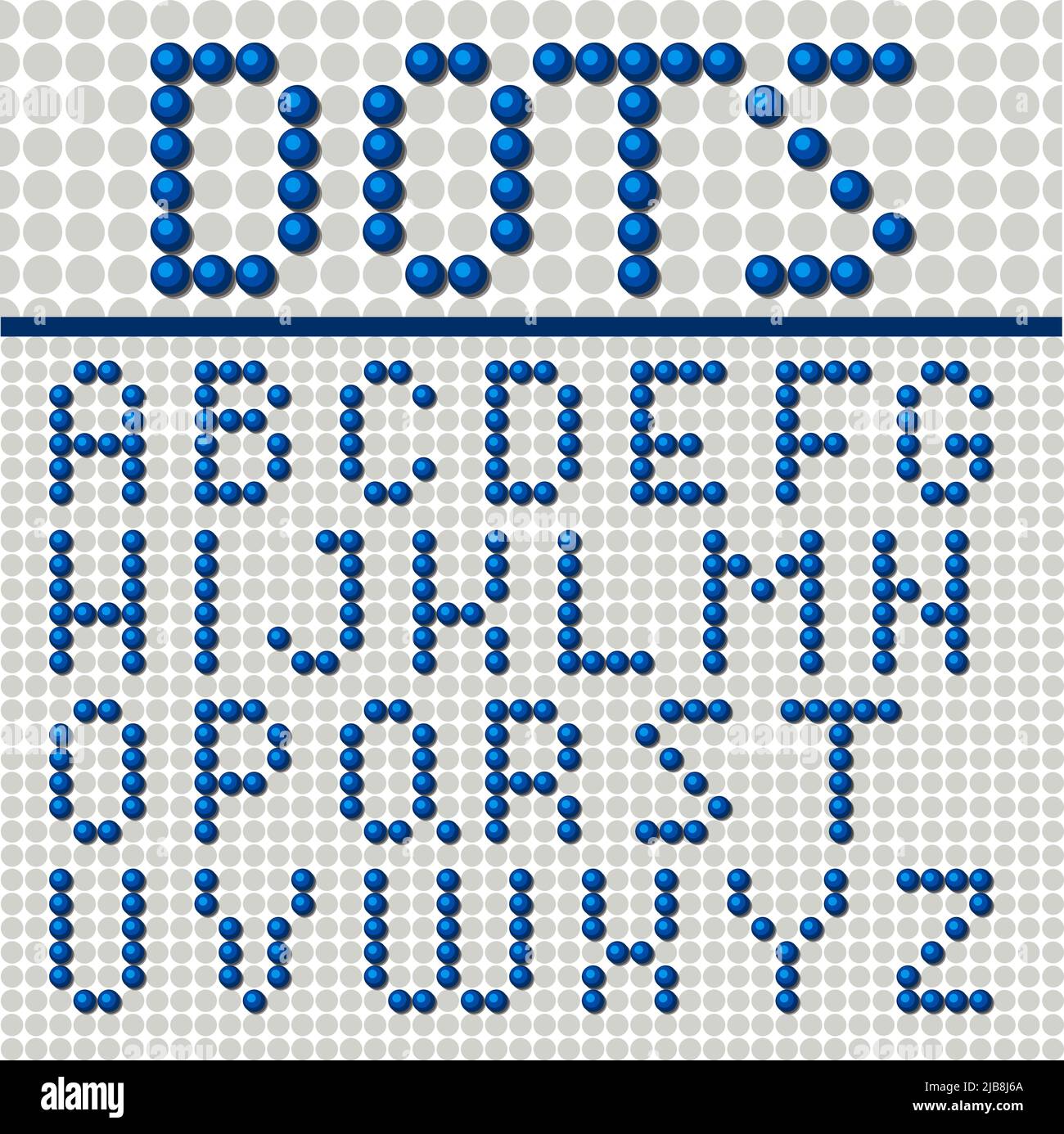 Dots Font Poster with blue colored letters from alphabet on grey ...