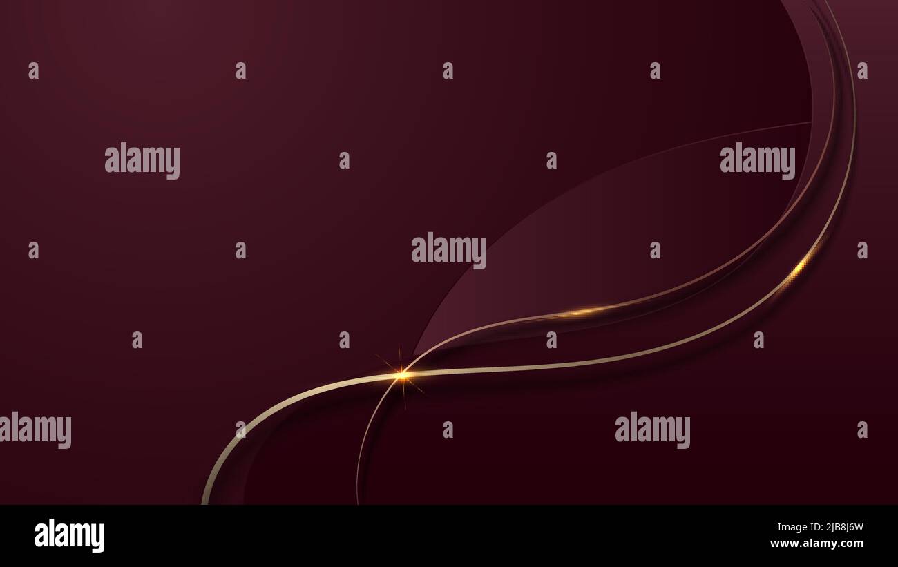 Abstract 3D red wave shapes layer and golden lines with shiny gold ...