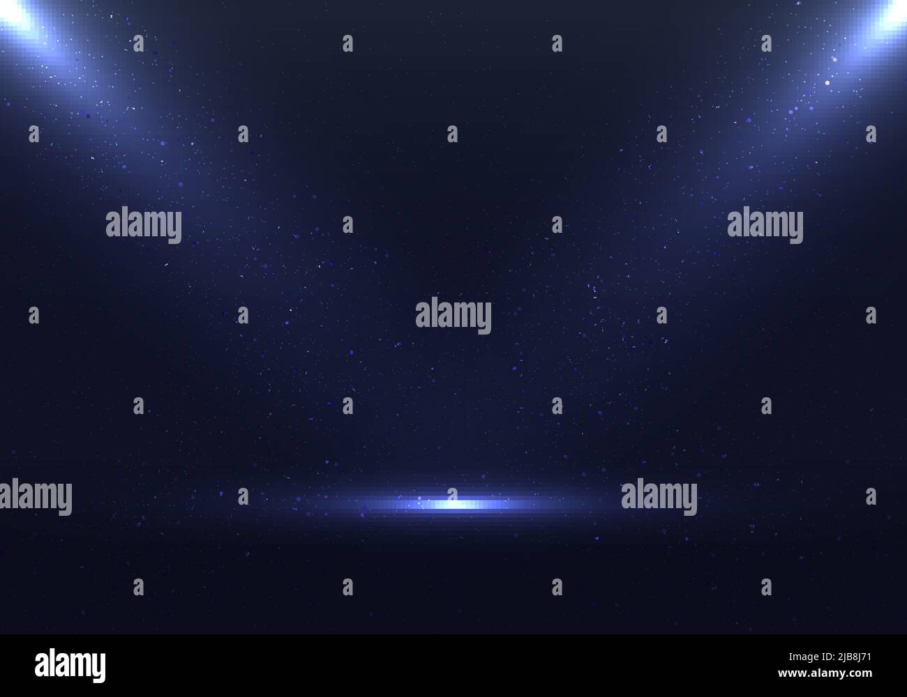 Empty stage blue scene background with spotlights and dust particles ...