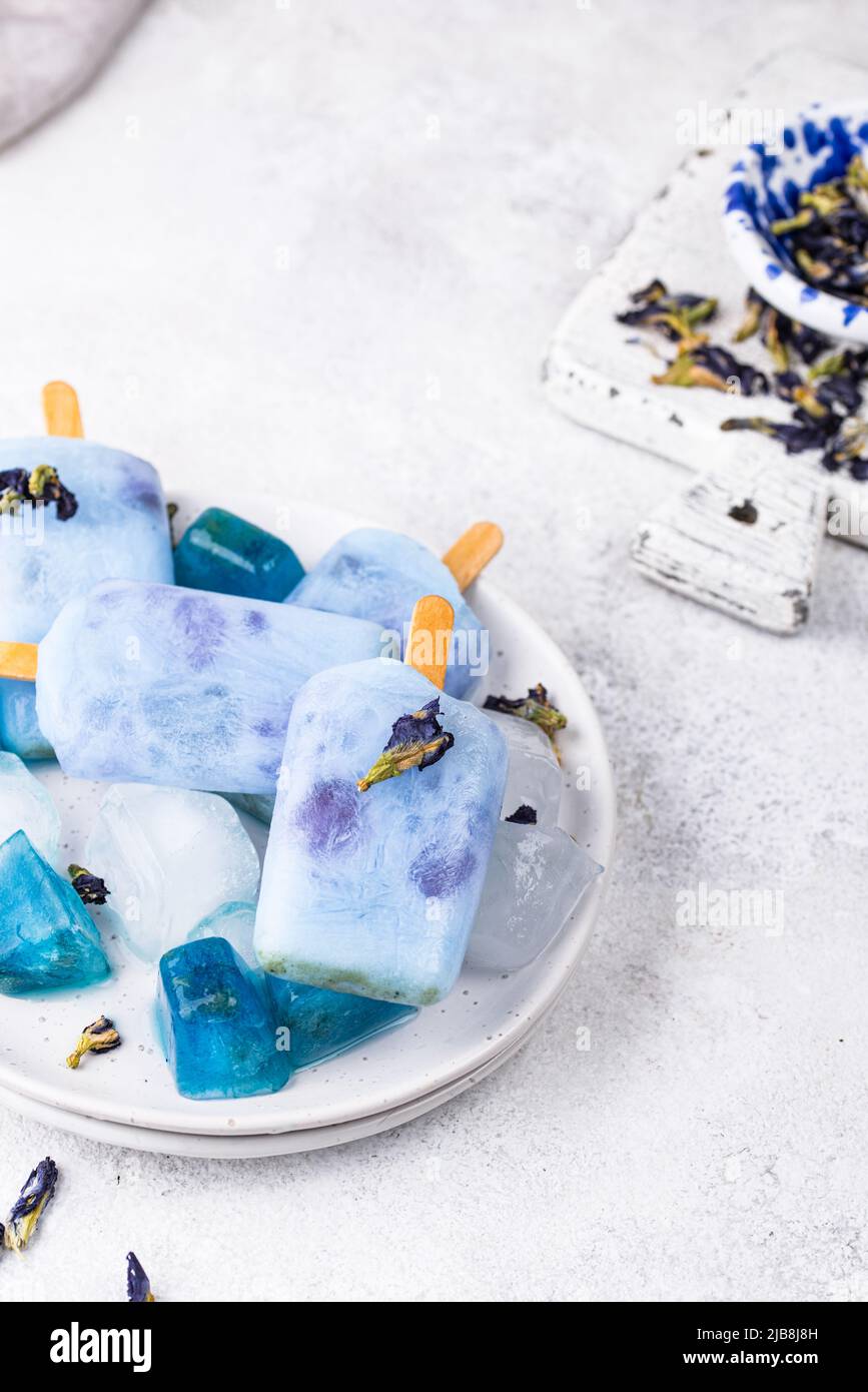 Blue ice cream popsicle from Butterfly pea Stock Photo - Alamy