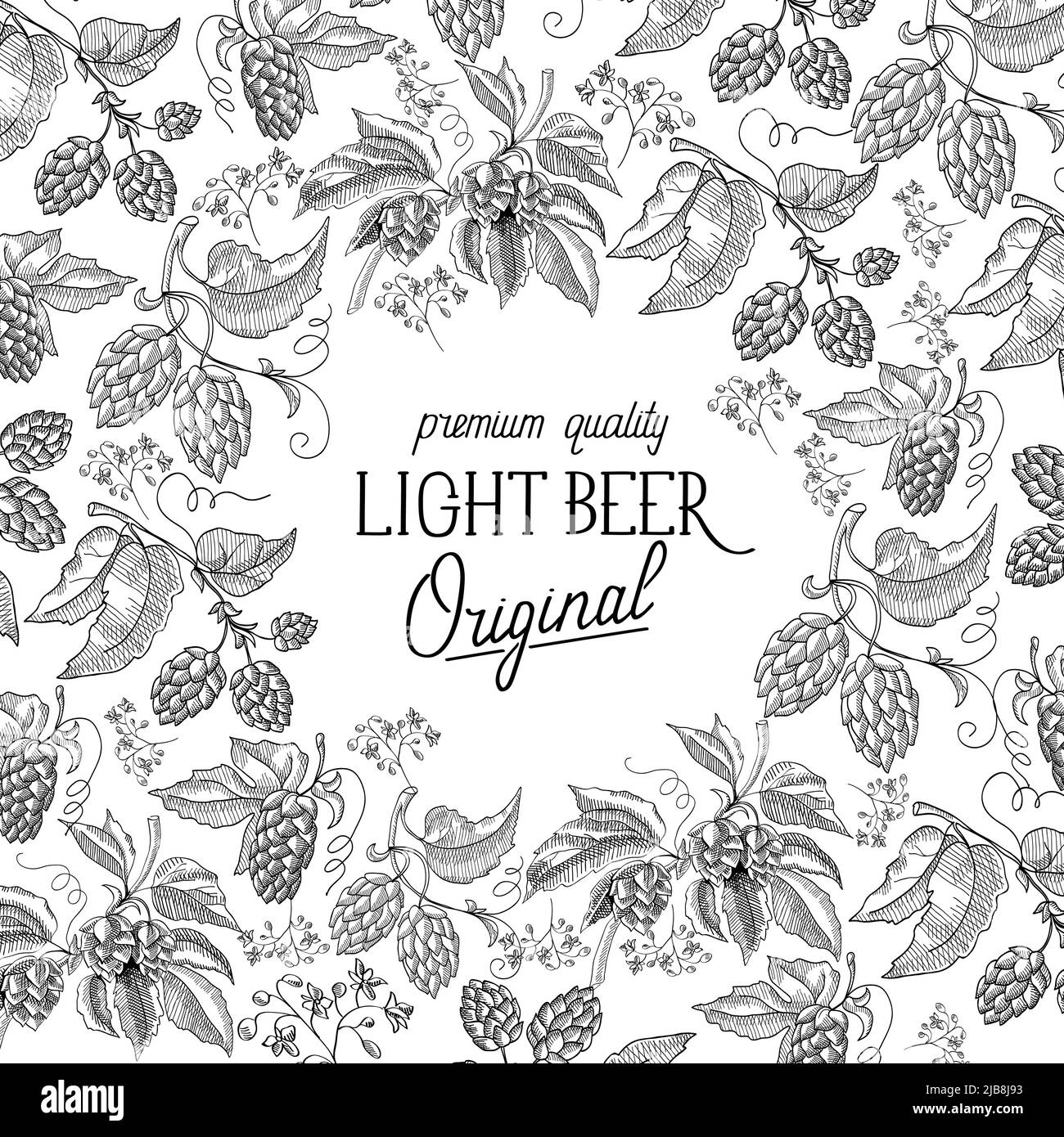 Abstract fresh light beer vintage template with hop herbal plants in ...
