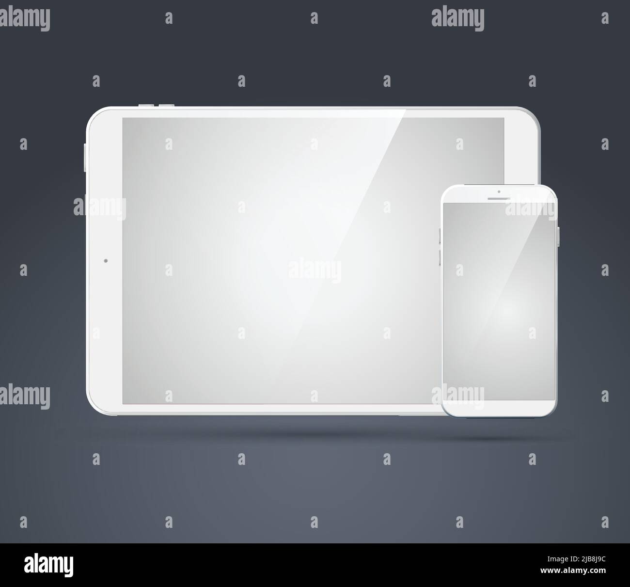 Modern technologic devices set with blank realistic white smartphone ...