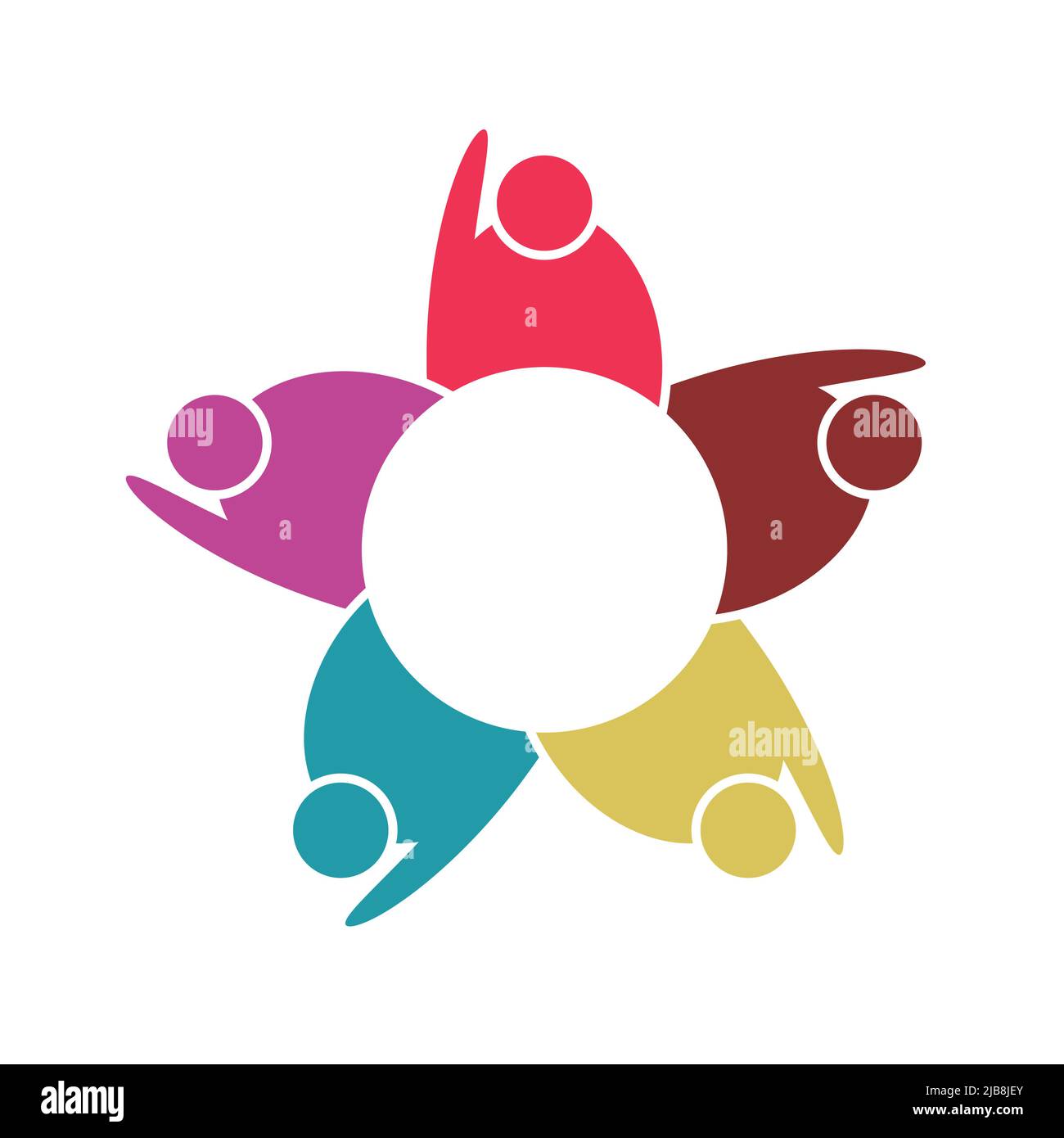 Group of five people in a circle.Teamwork meeting.people are meeting in ...