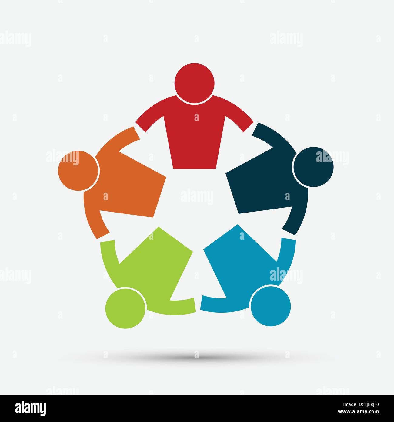 Group of five people in a circle.Teamwork meeting.people are meeting in ...
