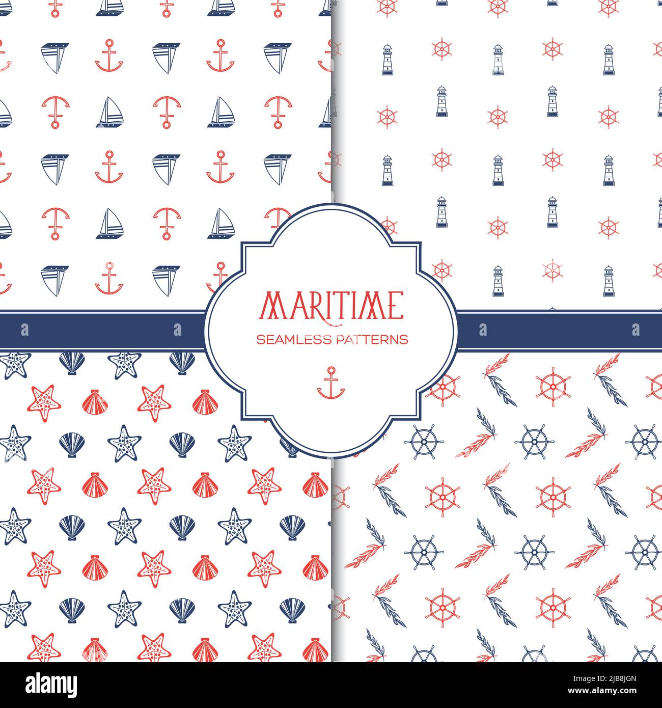 Maritime hand drawn seamless pattern with colorful marine and nautical ...