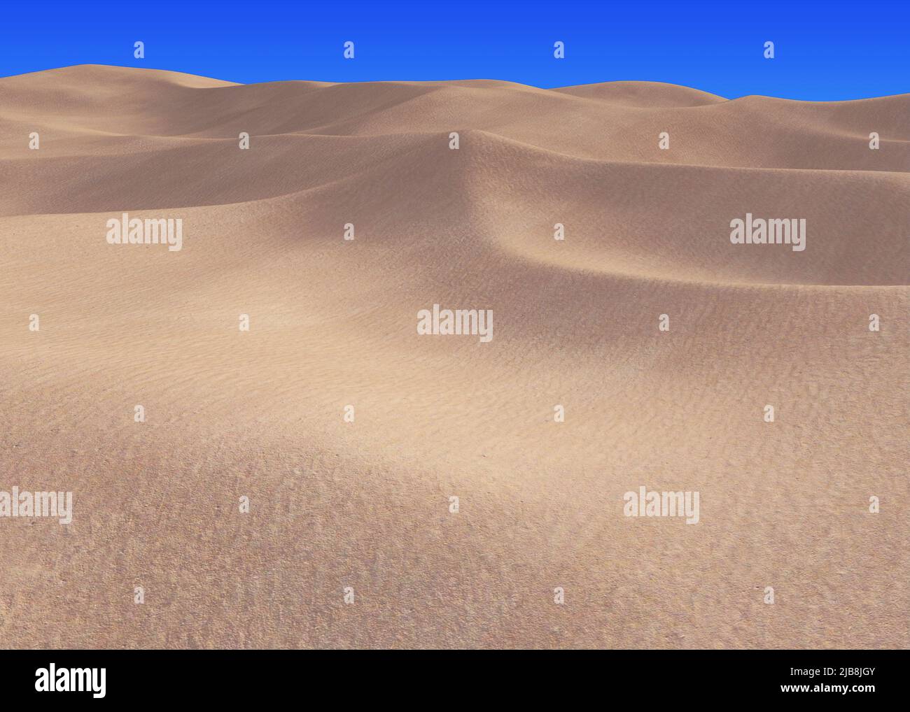 Abstract empty desert dunes landscape over blue background, 3D ...