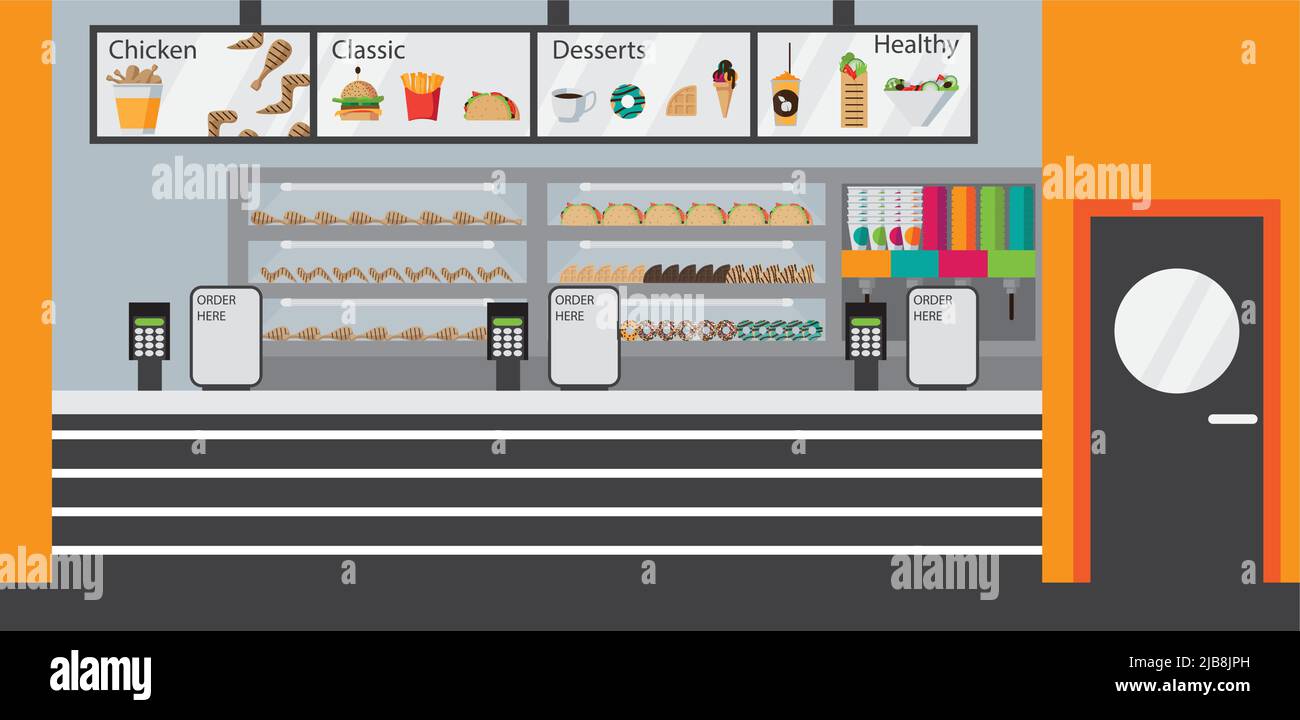Fastfood cafe counter flat vector illustration Stock Vector Image & Art ...