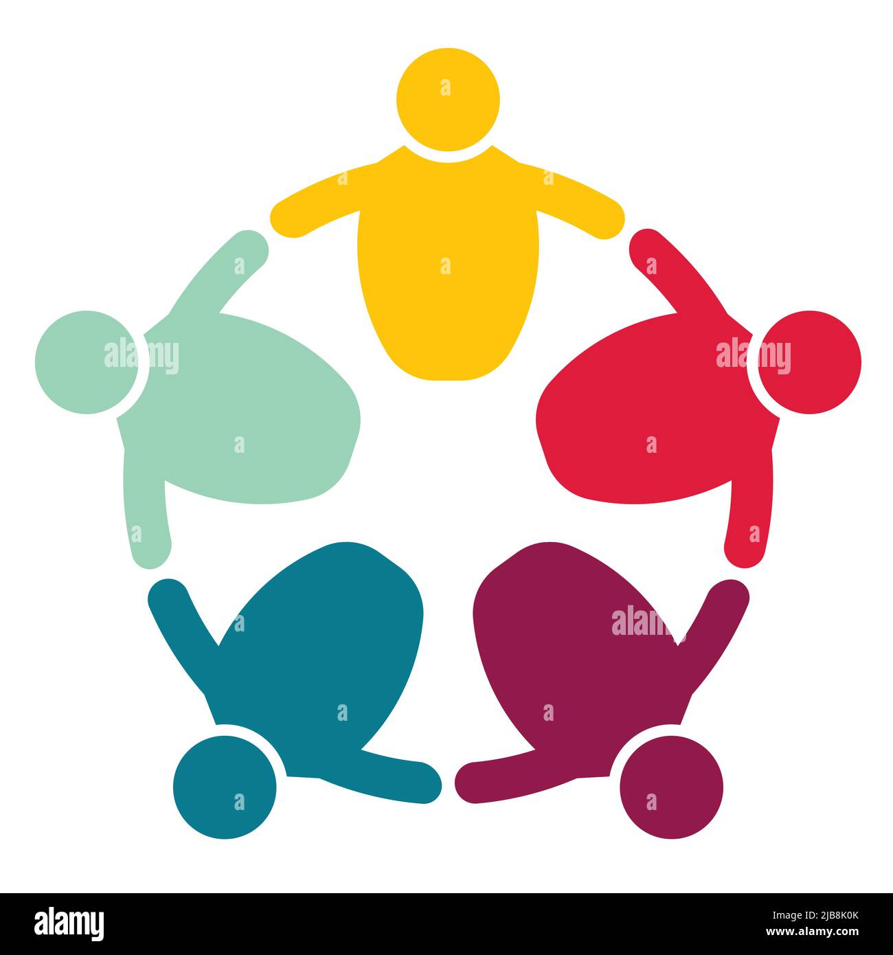 Group of five people in a circle.Teamwork meeting.people are meeting in ...