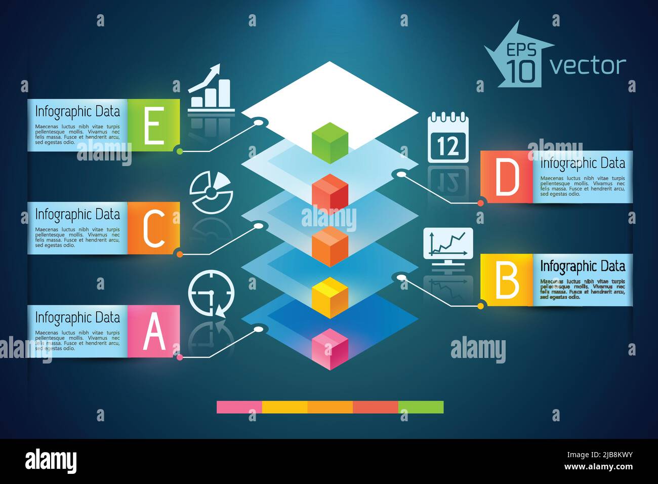 Business infographic template with colorful 3d vertical squares five ...