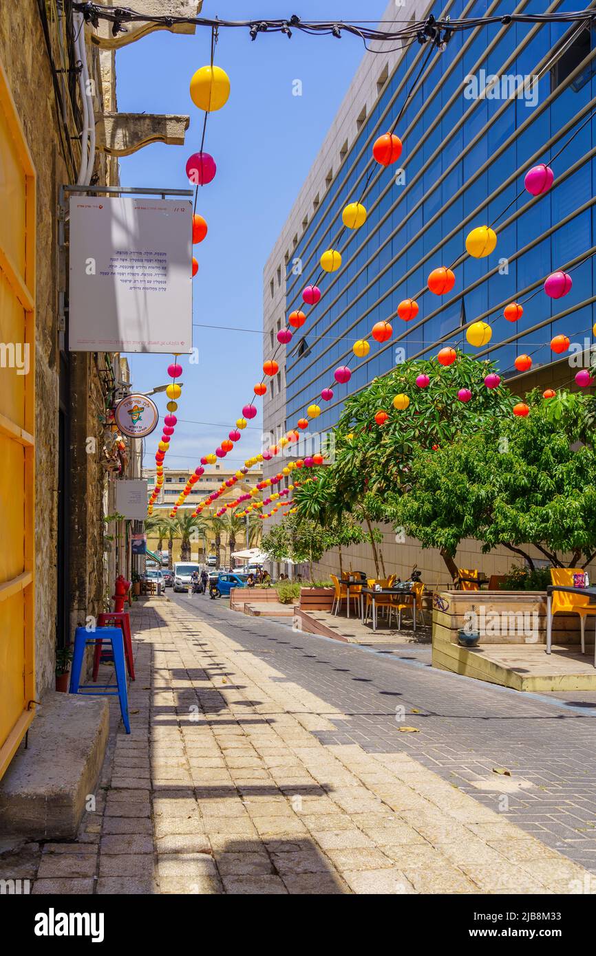 Haifa, Israel - June 02, 2022: Scene of the Hatib Street, in downtown ...