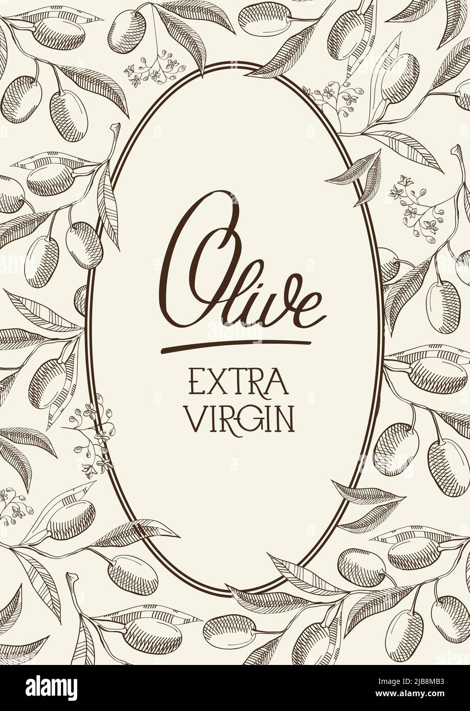 Abstract sketch light natural poster with text and olive tree branches ...