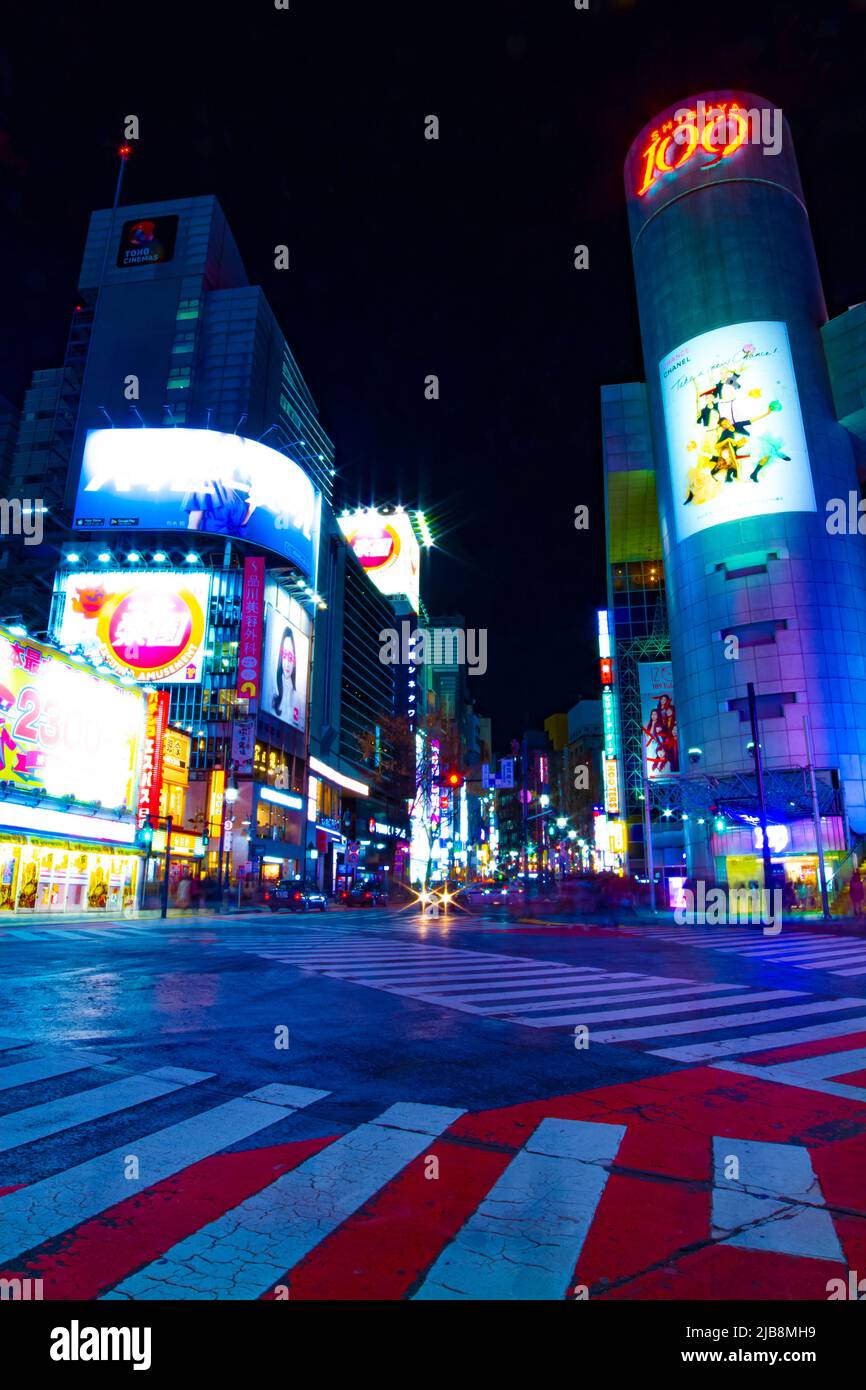 Night crossing at the neon town in Shibuya Tokyo Stock Photo - Alamy