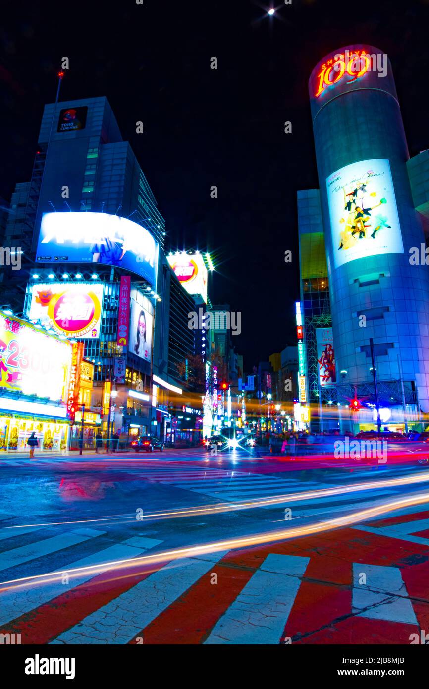 Night crossing at the neon town in Shibuya Tokyo Stock Photo - Alamy