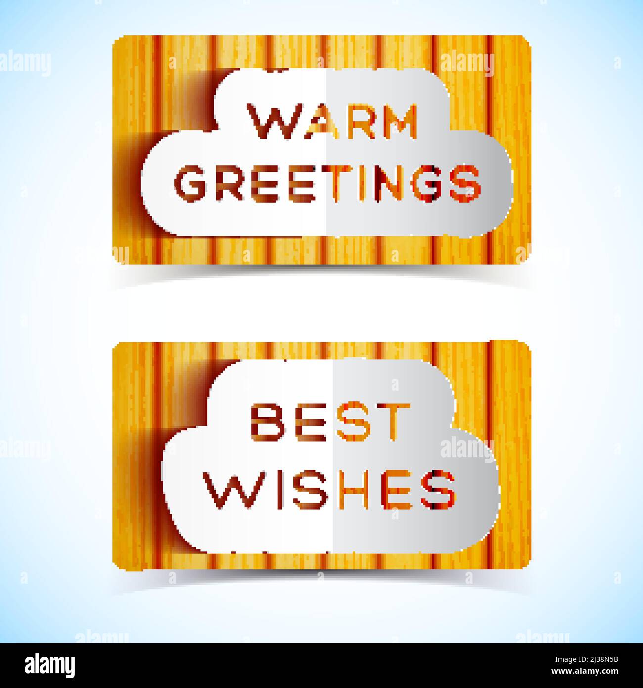 Best wishes and warm greetings letters on wooden wall background flat isolated vector ...