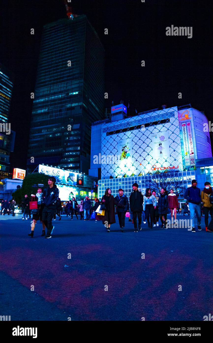 Night crossing at the neon town in Shibuya Tokyo Stock Photo - Alamy