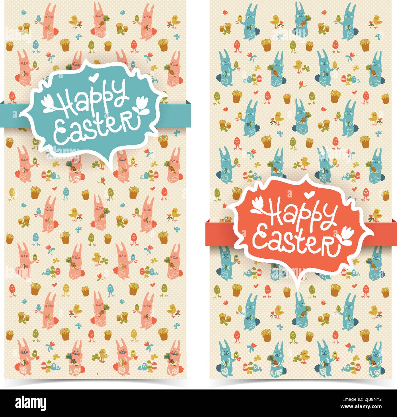 Cute isolated vertical doodle happy easter banners with bunnies chicks ...