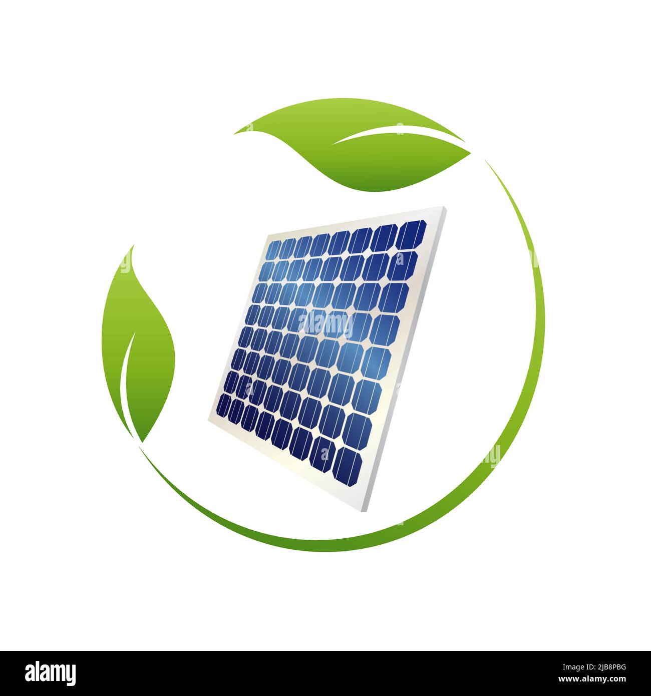 Solar panel among the leaves of a plant. Round vector logo Stock Vector ...
