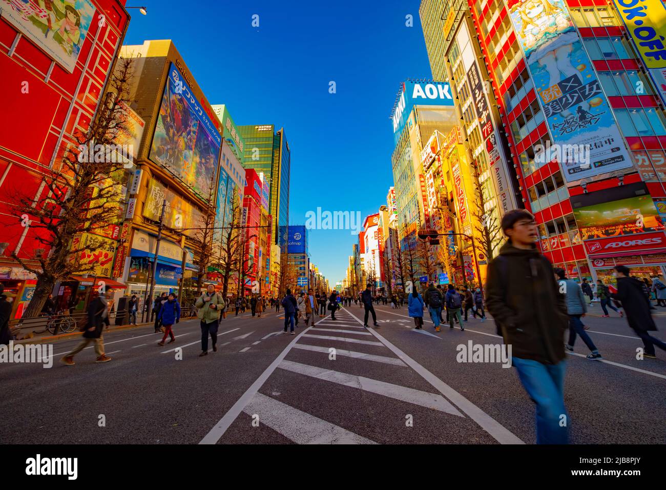 Downtown street at the electric town in Akihabara Tokyo daytime wide ...