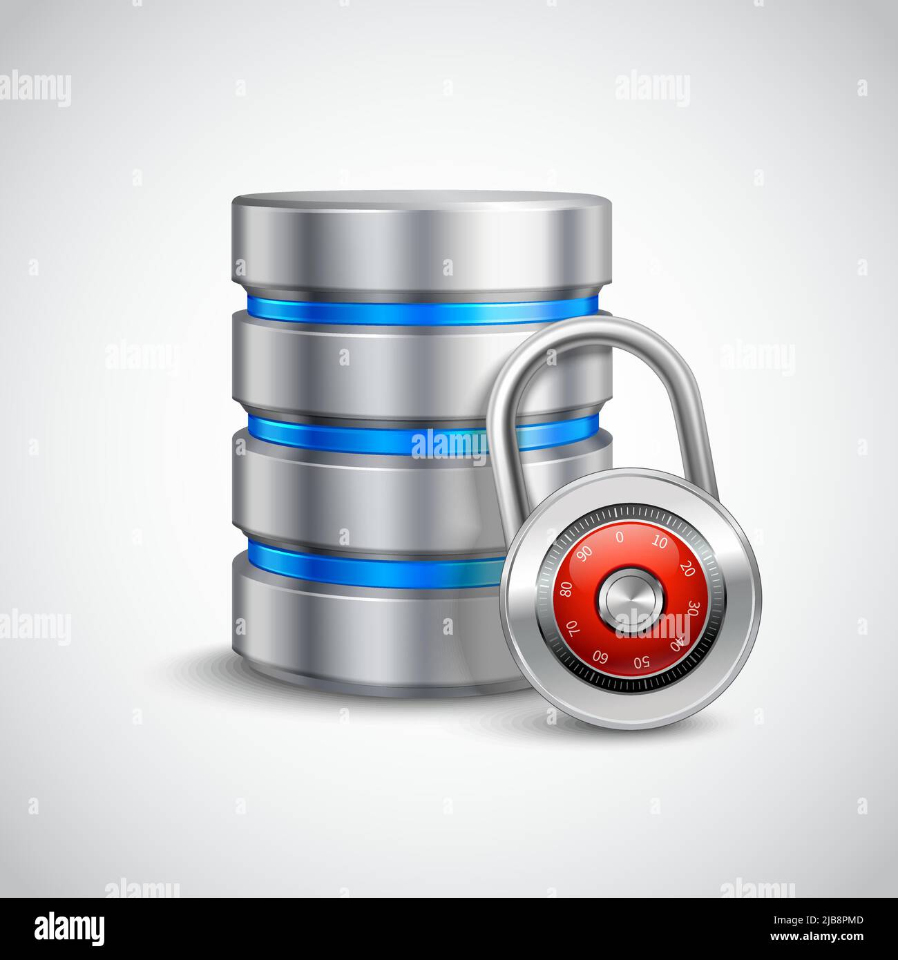Database 3d with closed padlock isolated on white background safe ...