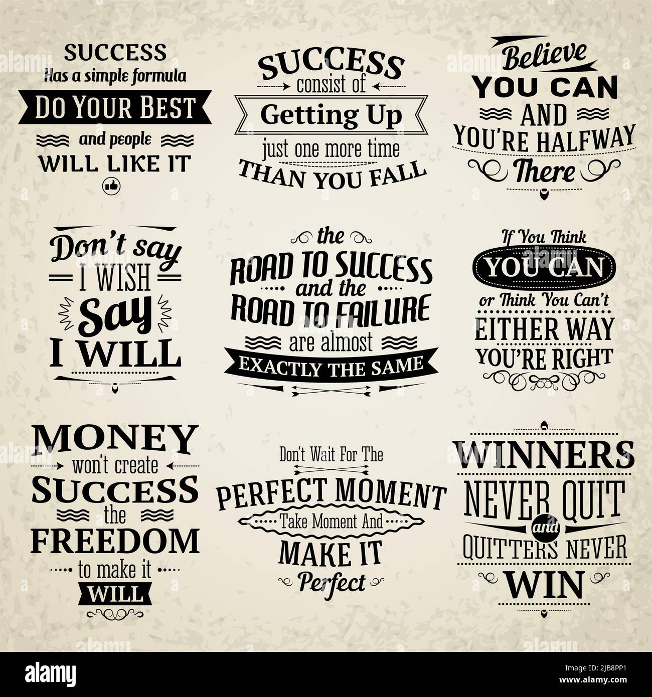 Success motivational and inspirational creative quotes emblems set ...