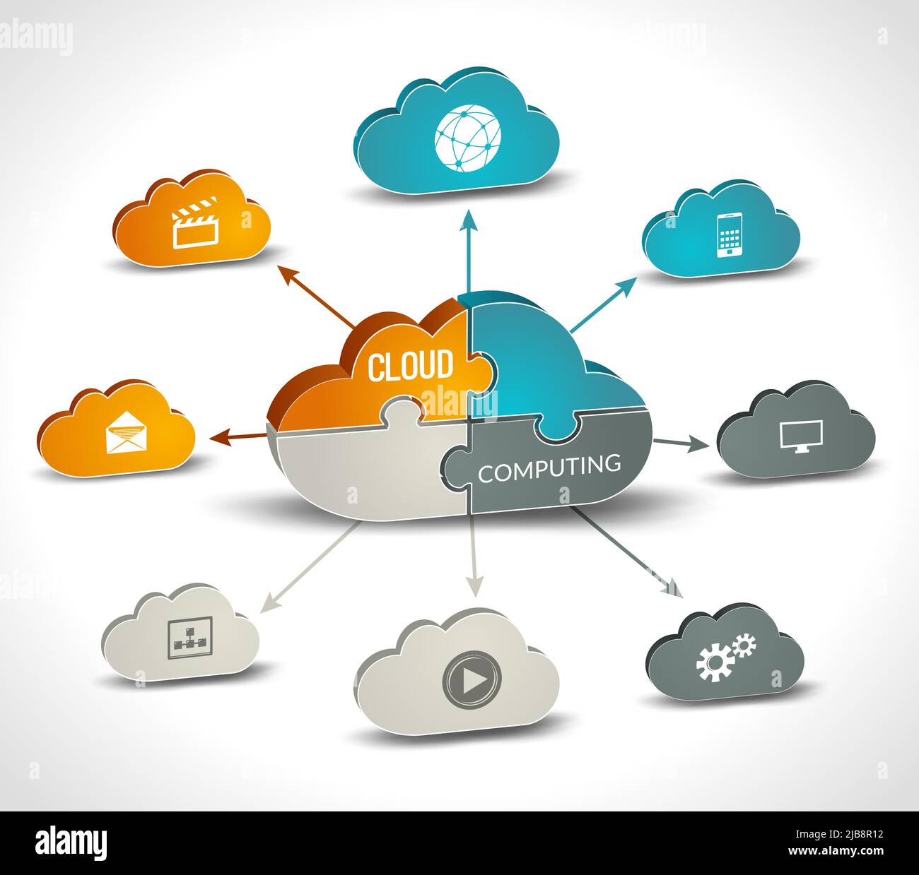 Cloud computing infographics set with 3d chart and data processing networking elements vector ...