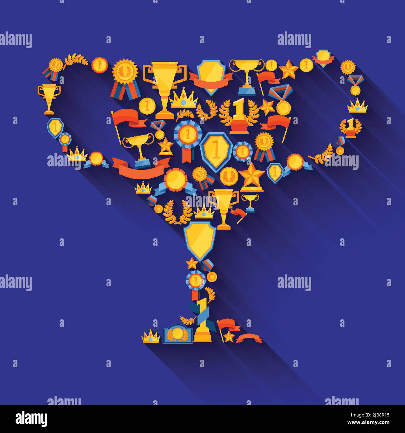 Award decorative icons set in winner champion cup shape vector ...