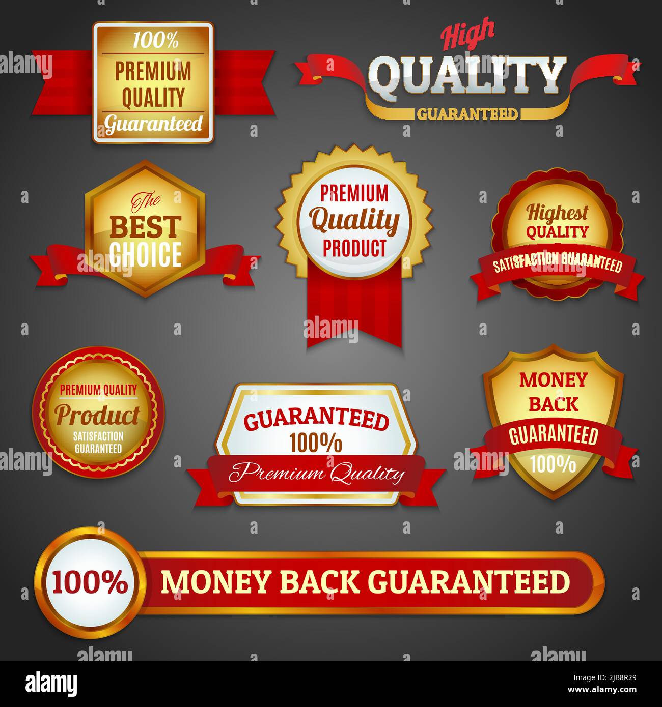 Luxury golden premium quality products best choice labels set isolated ...