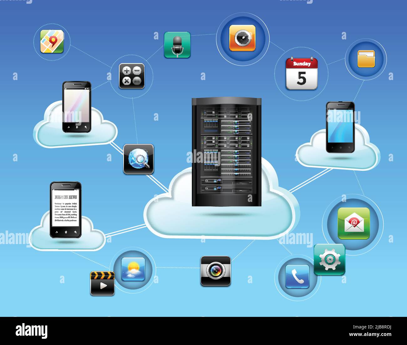Cloud network concept with database and mobile communication ...