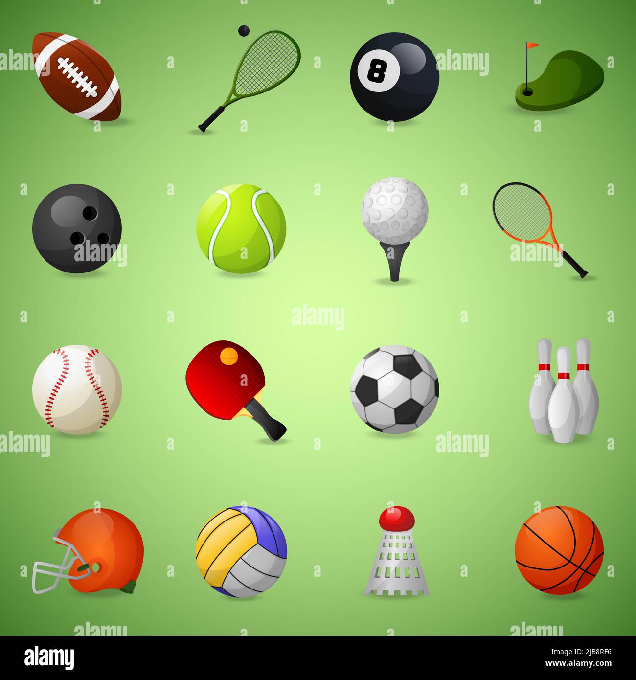 Sports equipment icons set with team games balls and rackets isolated ...