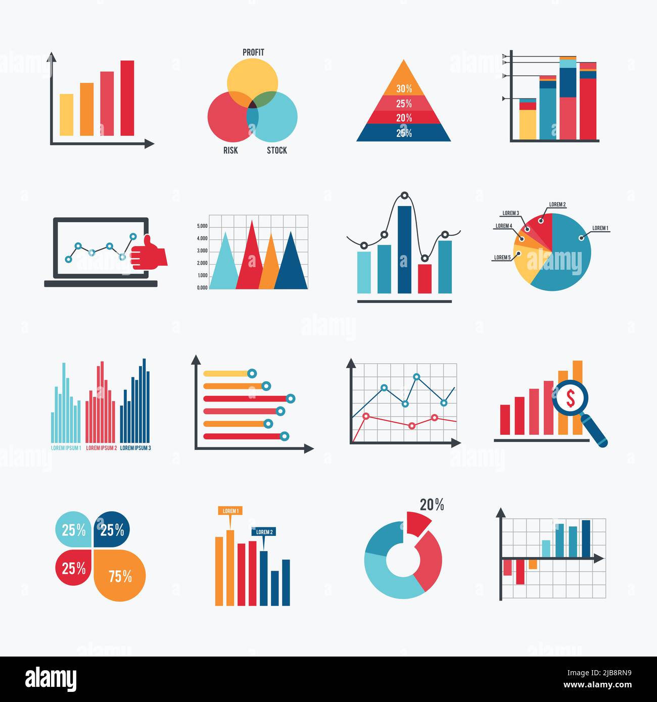 Business data market elements dot bar pie charts diagrams and graphs ...
