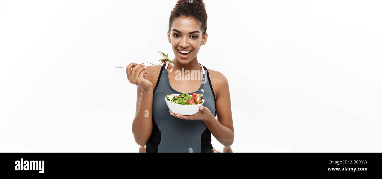 Healthy and Fitness concept - Beautiful American African lady in ...
