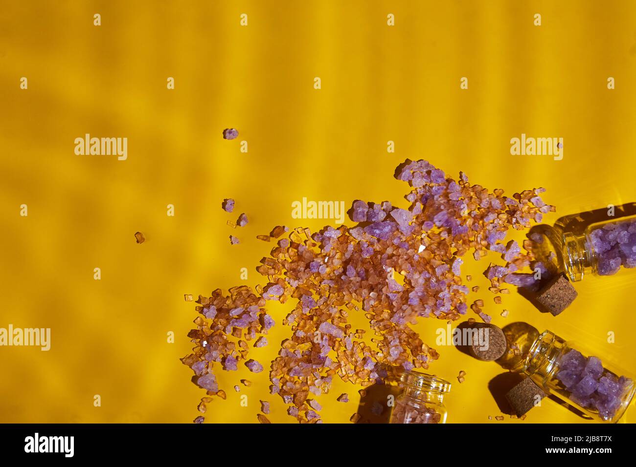 Flat lay bottle sea salt with natural spa products cosmetic, product ...