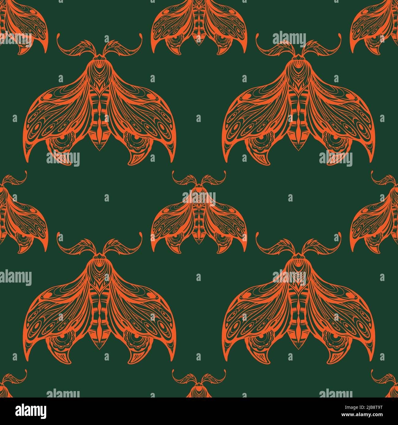 Vector seamless pattern with drawing moth with boho decoration. Texture ...