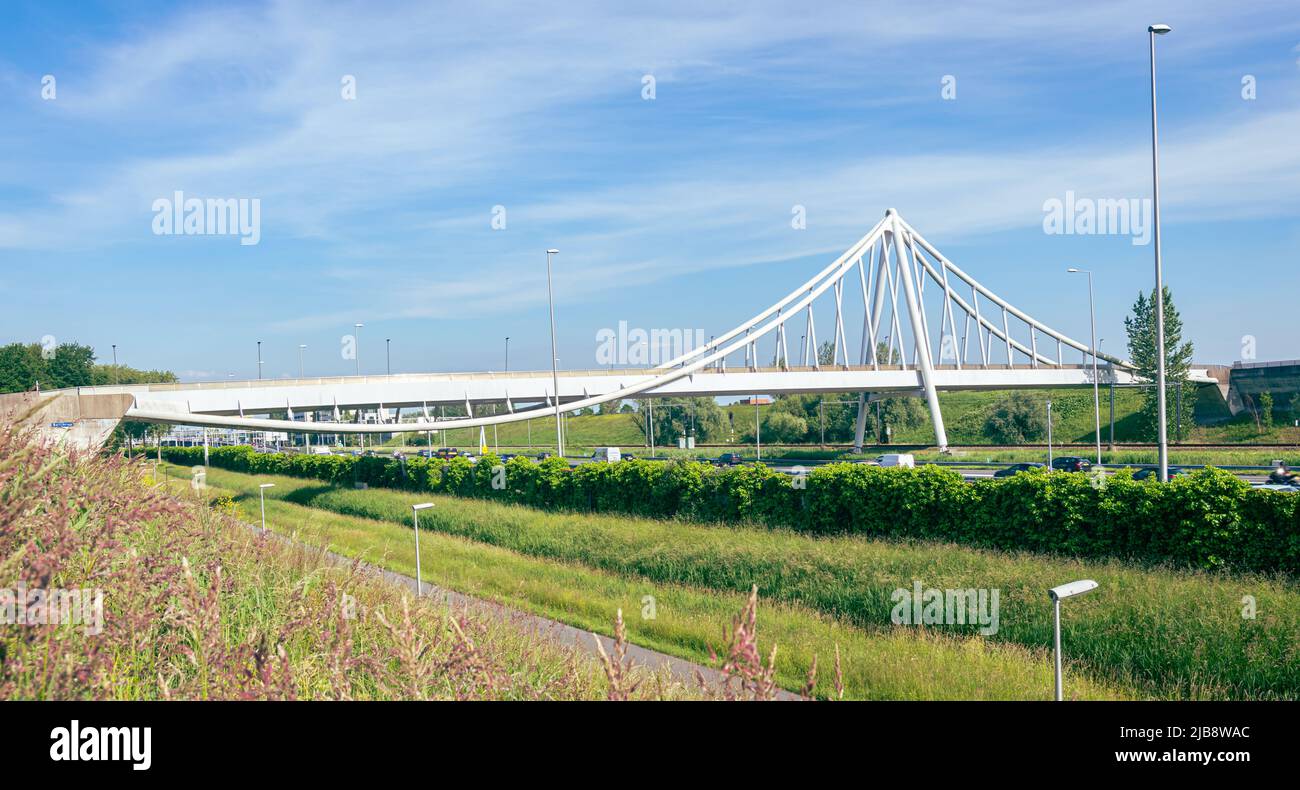 Modern bridge "Balijbrug" over highway A12, close to the city of The ...