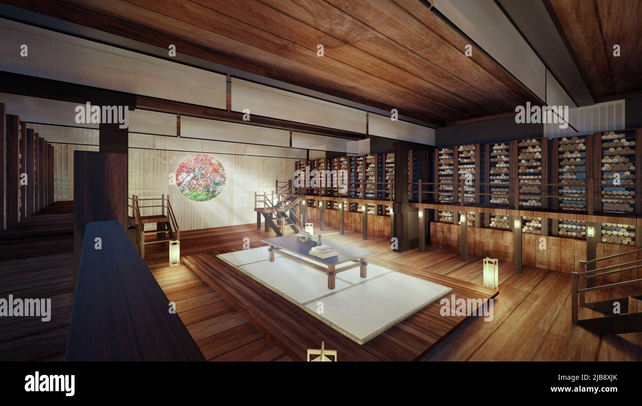3D Rendering of an Ancient Chinese Bamboo Scroll Book Library Stock ...