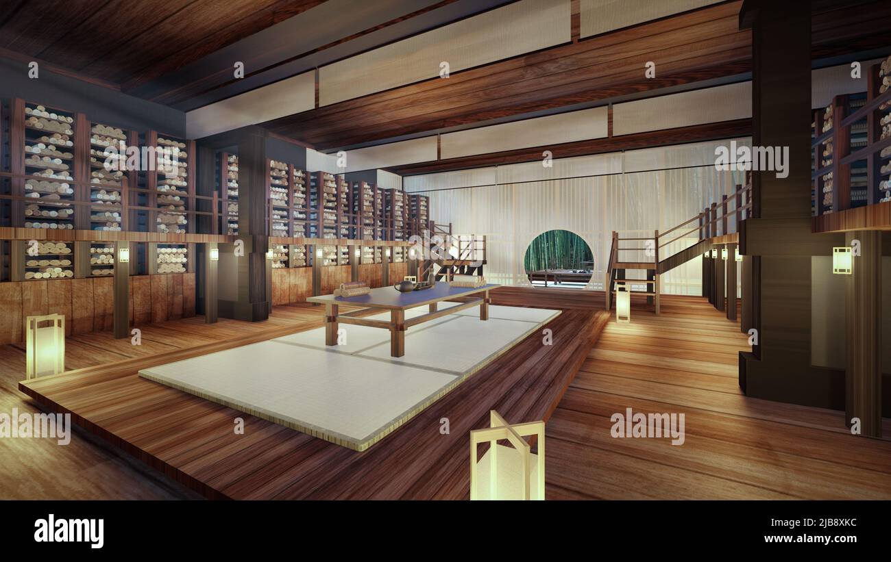 3D Rendering of an Ancient Chinese Bamboo Scroll Book Library Stock ...