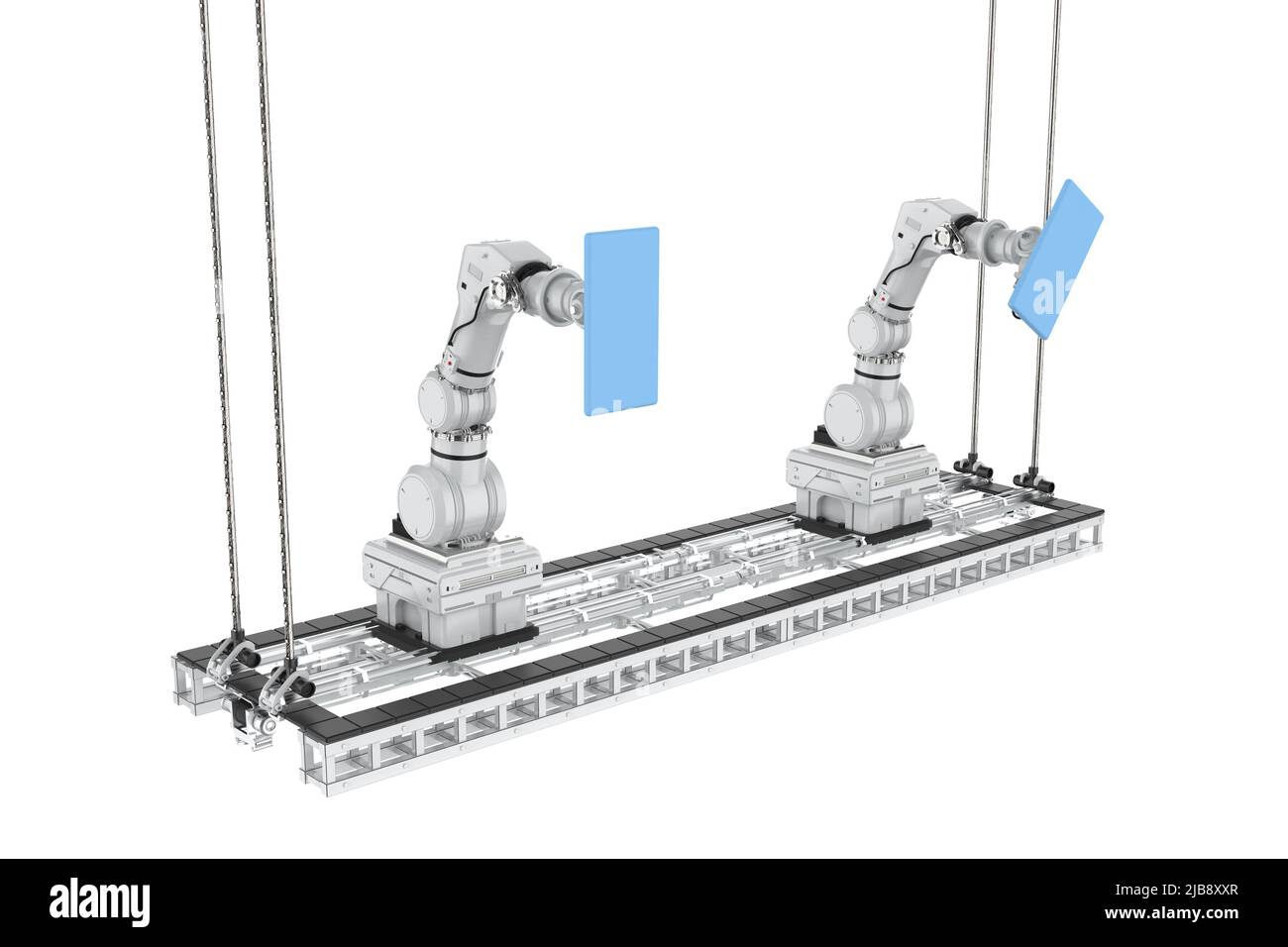 3d rendering automation robotic arms clean windows outside building ...