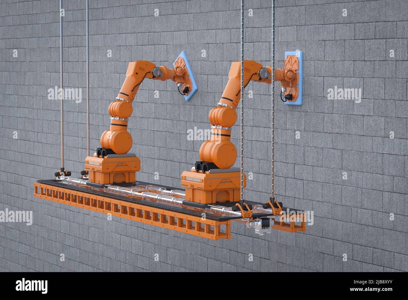 3d rendering automation robotic arms clean wall outside building Stock ...