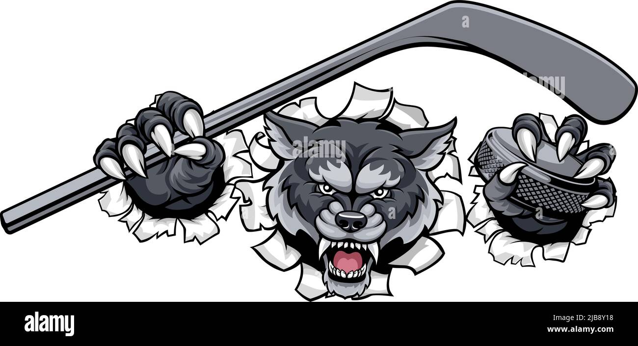 Wolf Ice Hockey Player Animal Sports Mascot Stock Vector Image & Art ...