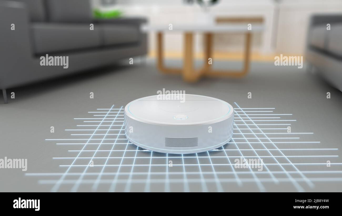 3d rendering robotic vacuum cleaner or sweeper display sensor on ...