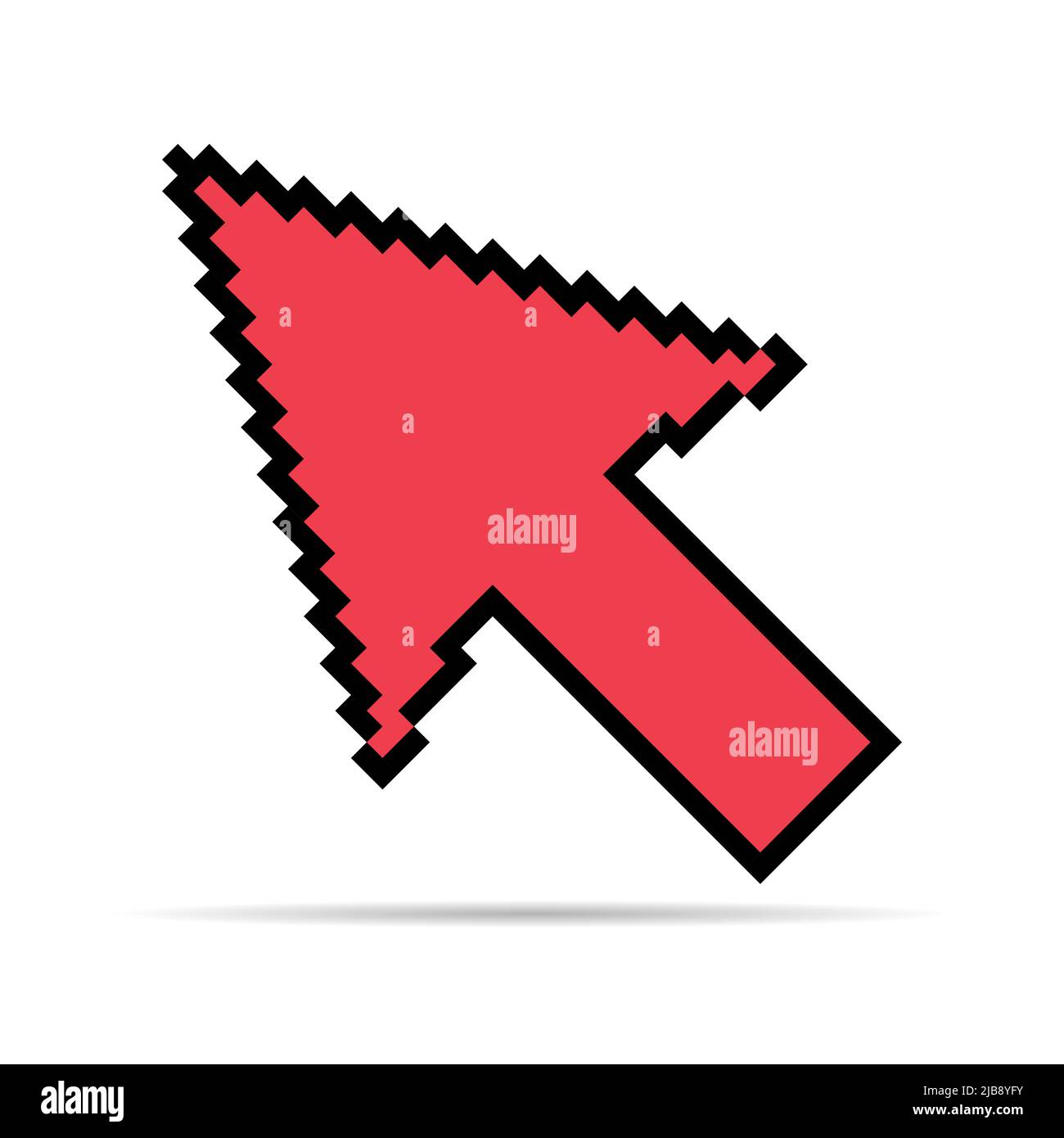 Arrow pixel icon shadow, web cursor click mouse symbol, computer pointer vector illustration ...