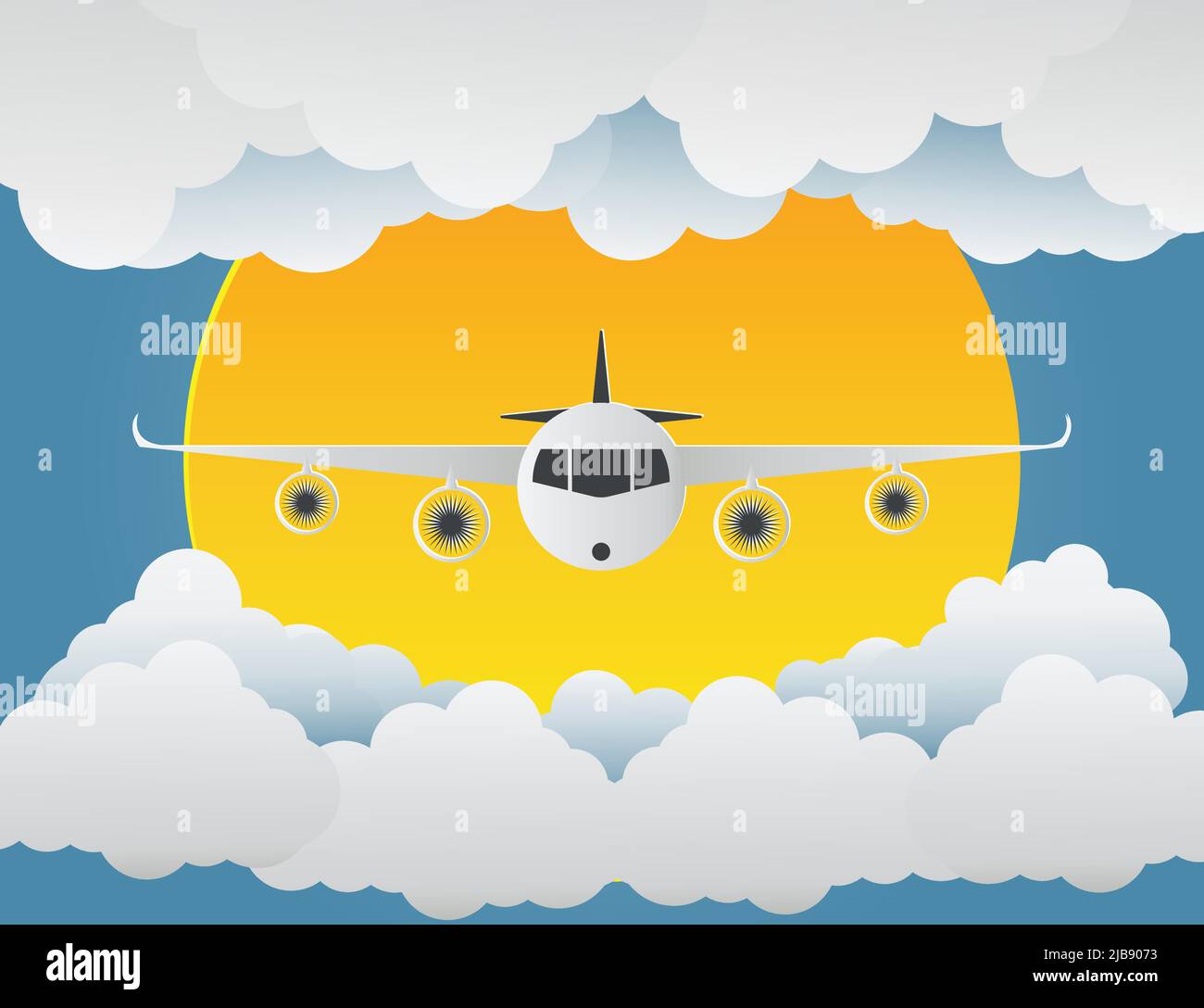 Airplane with clouds and sun on blue background.paper art,Vector ...