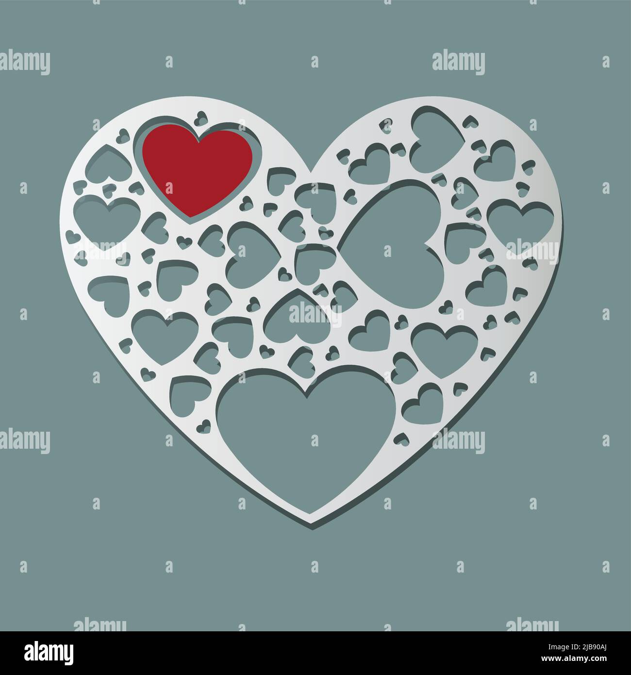 Beautiful white paper cut heart shape and red heart inside,Vector ...
