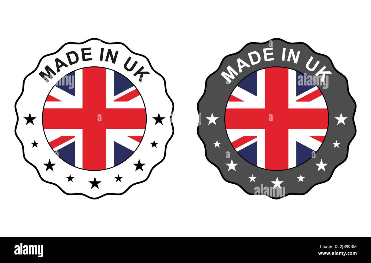 Set of Made in UK seal, product tag label sign, sticker quality stamp ...
