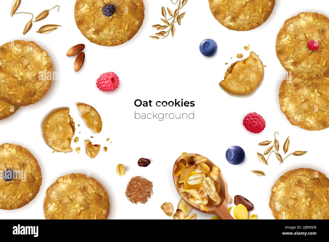 Realistic oat cookies frame background with editable text and isolated ...