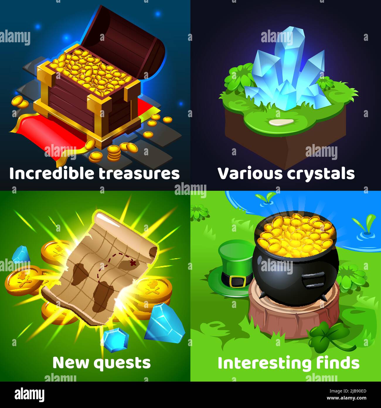 Treasure hunters discoveries 4 colorful isometric cartoon game images ...