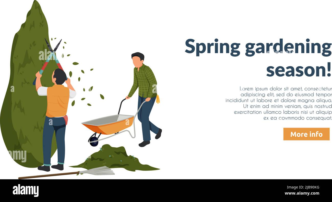 Spring gardening flat background with editable text more info button ...