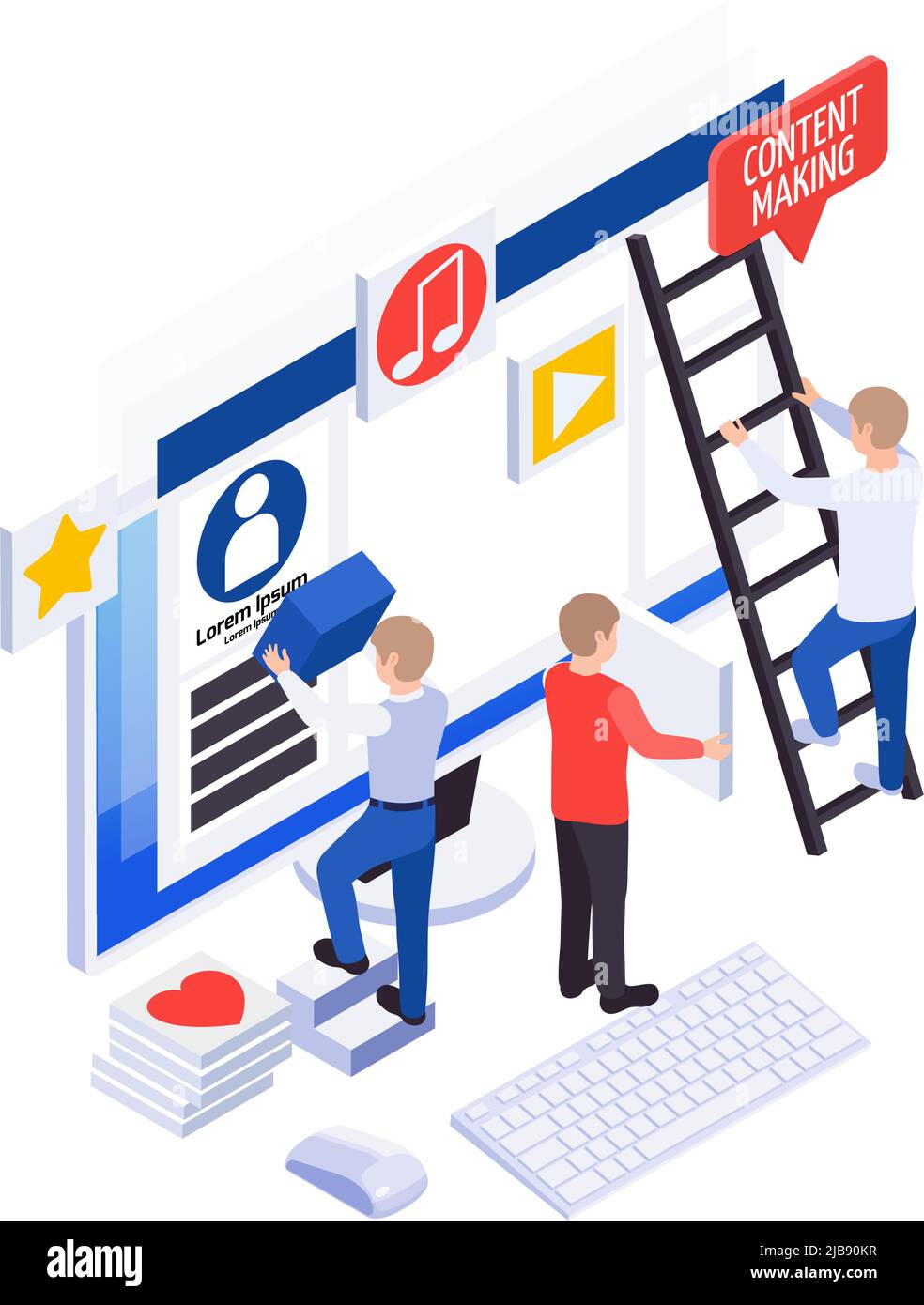 Making content for social media isometric icon with computer monitor ...