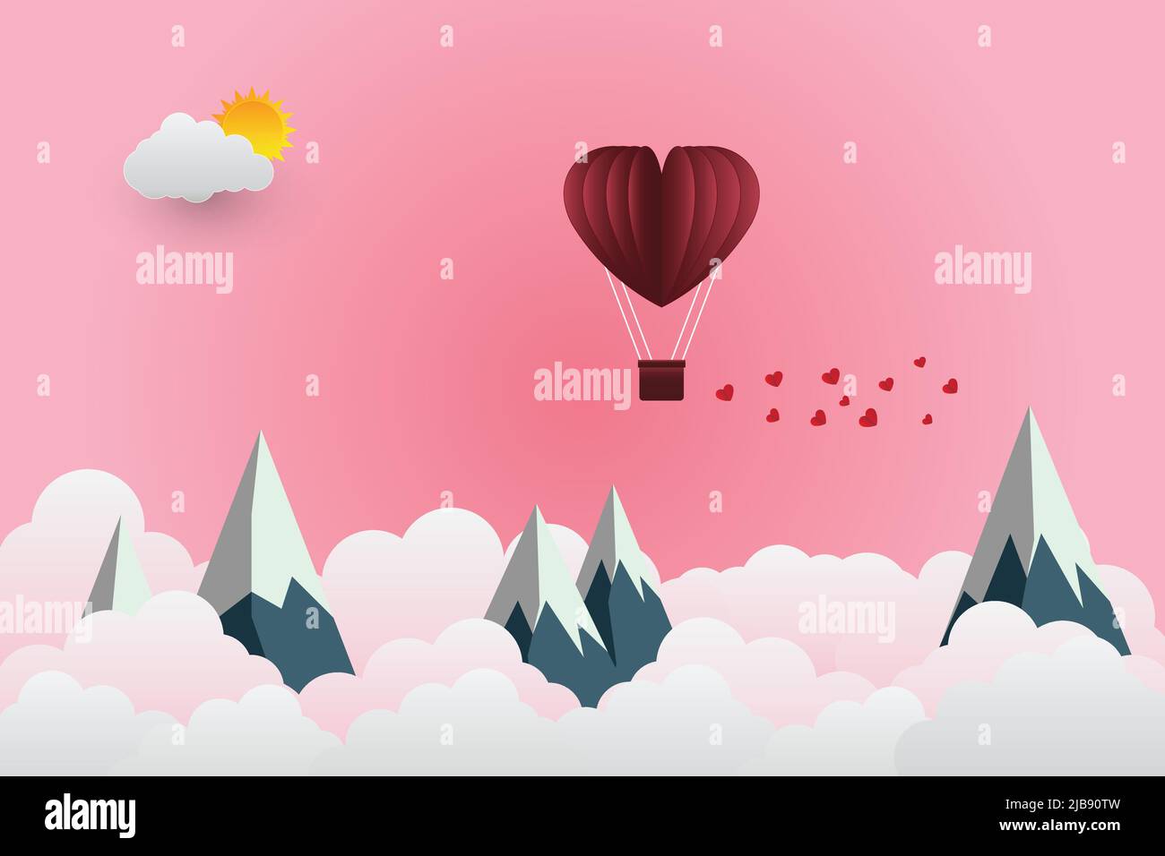 valentine's Day balloon heart-shaped floating in the sky and beautiful ...